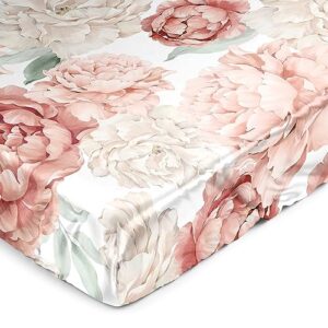 sweet jojo designs blush pink boho shabby chic floral girl baby satin fitted crib sheet infant newborn nursery toddler bed room standard mattress off white ivory bohemian vintage watercolor flower