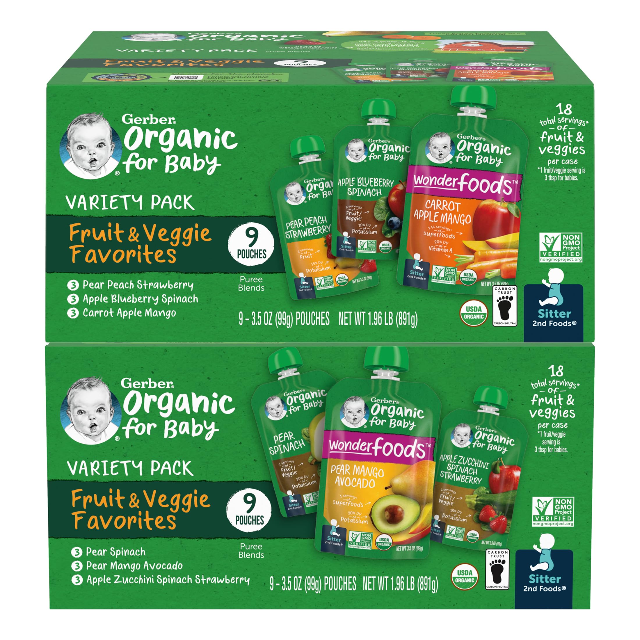 Gerber 2nd Foods Organic for Baby Puree Blend Pouches Variety Pack, Fruit & Veggie Favorites (Variety)