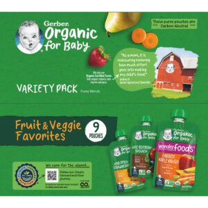 Gerber 2nd Foods Organic for Baby Puree Blend Pouches Variety Pack, Fruit & Veggie Favorites (Variety)