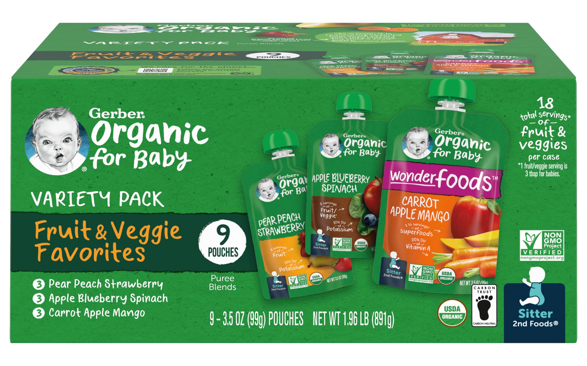 Gerber 2nd Foods Organic for Baby Puree Blend Pouches Variety Pack, Fruit & Veggie Favorites (Variety)