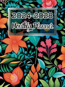 2024-2028 monthly planner: 5 year agenda from january 2024 to december 2028 with yearly overview and federal holidays | monthly goals, to do list & ... print format| pretty black floral design