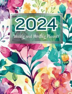 2024 weekly and monthly planner: january to december with federal holidays and inspirational quotes | password log and contact | large beautiful floral cover