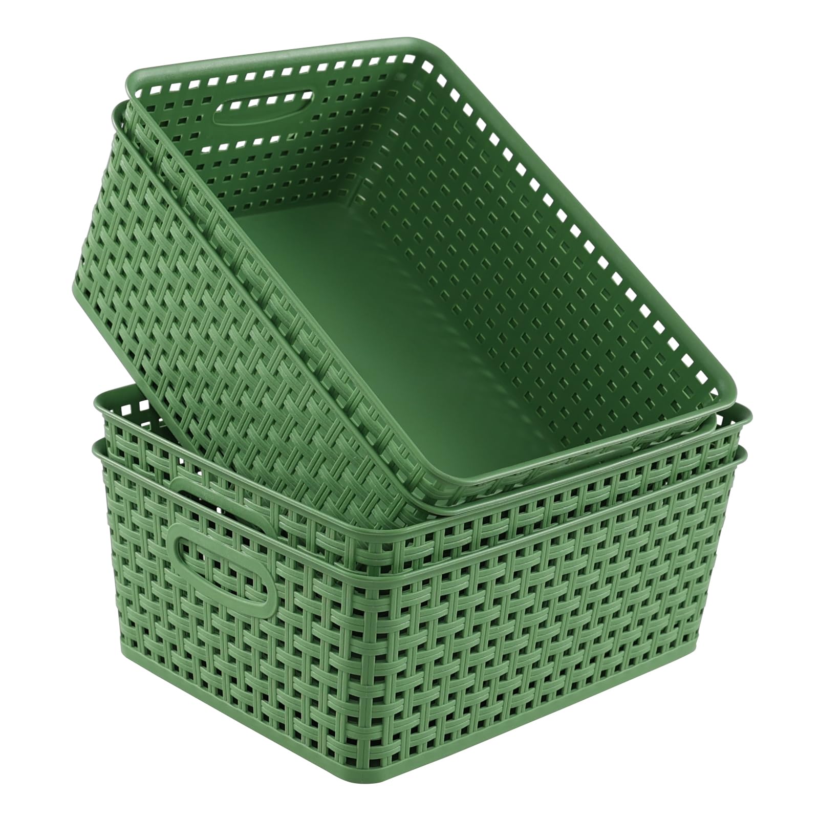 Rinboat Medium Plastic Baskets for Organizing, Plastic Woven Storage Basket, 4 Packs