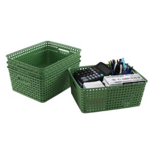 Rinboat Medium Plastic Baskets for Organizing, Plastic Woven Storage Basket, 4 Packs