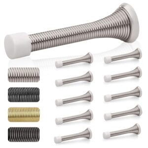 10 pcs large 3.35" brushed nickel spring door stoppers for bottom of door with rubber bumper tips | brushed nickel door stops for wall | door stoppers for wall, baseboard door stopper spring doorstop