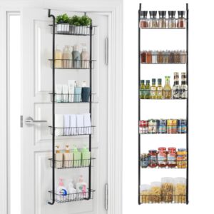 melos white over the door pantry organizer rack, 8 tier heavy-duty metal back of door shelf organizer, over the door hanging spice rack with 8 baskets for closet, bathroom, kitchen