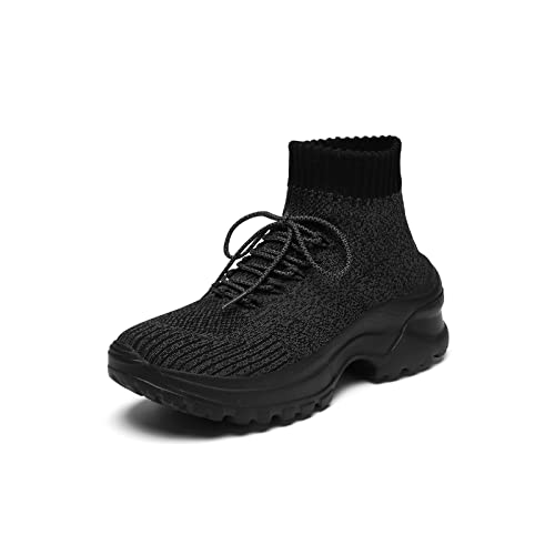 Women's Slip On Walking Shoes, Arch Support, Women Non Slip, Fashion Sneakers, Work Shoes for Women, Comfort Platform Loafers 019 Black Grey Size 10