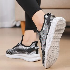 Copulan Womens Slip On Walking Shoes Non Slip Running Shoes Breathable Workout Shoes Lightweight Gym Sneakers Black