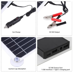 Solar Battery Trickle Charger Maintainer 18V 100W Portable Solar Panel Trickle Charging Kit for Car, Automotive, Motorcycle, Boat USB Controller 42 X 28cm