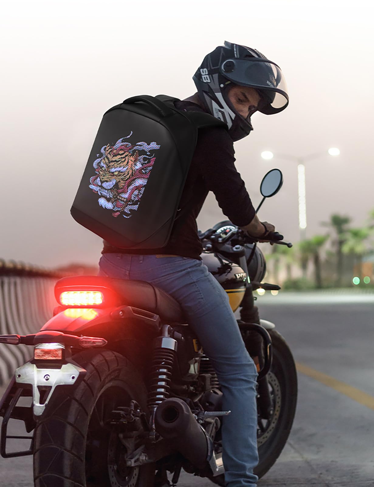 Taysem LED Backpack Motorcycle Backpack - Cool Laptop Backpacks for Men Smart LED Backpack with Programmable Pix Screen (A)