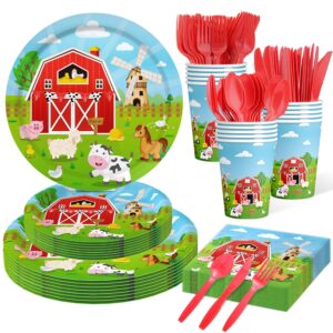 farm animal birthday party decorations farm plates tableware barnyard farm birthday party supplies serves 25 farm themed cups, farm animal napkins red knife/fork/spoon