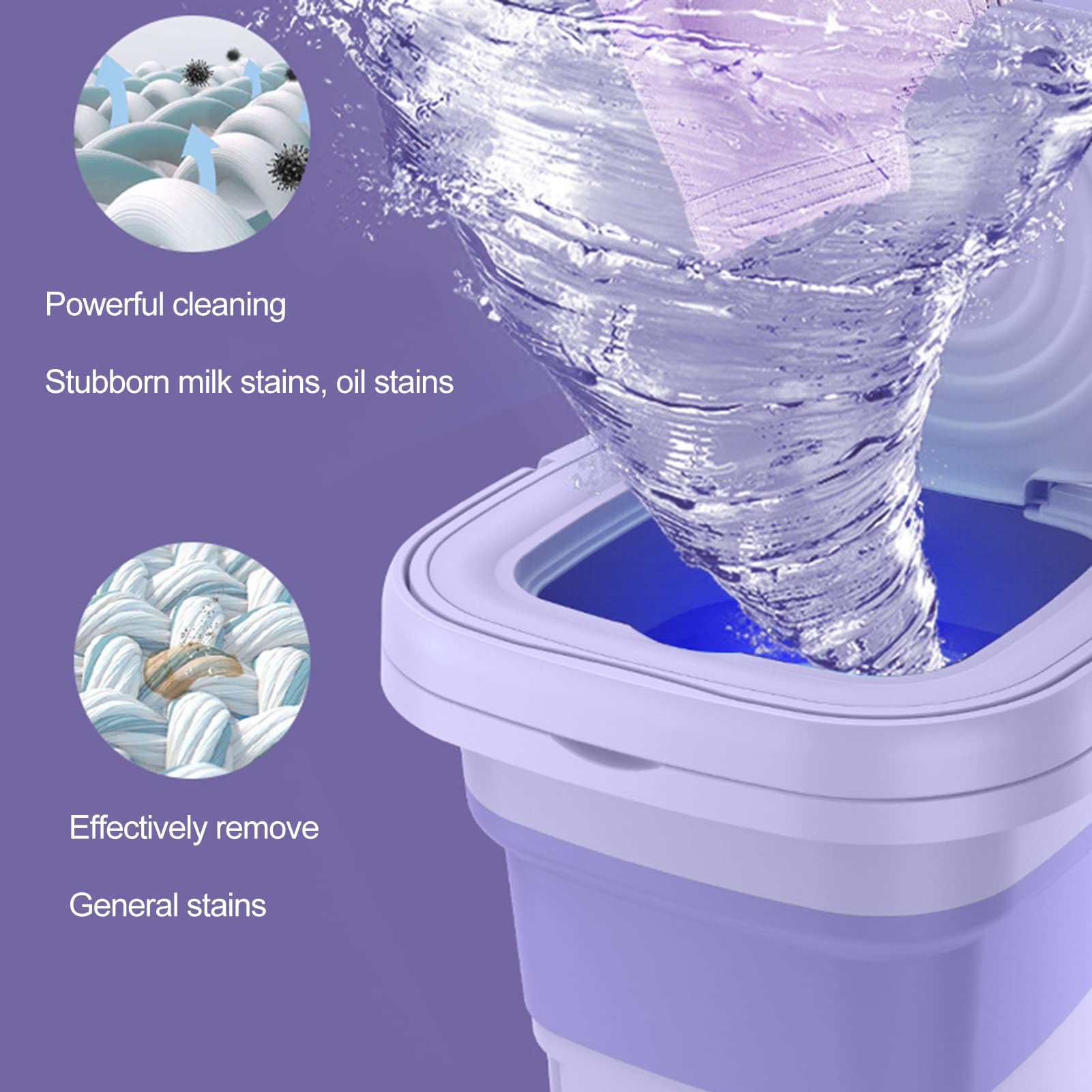 Portable Washing Machine, 8L Large Capacity Washer with Drain Basket, Foldable Mini Washing Machine, Suitable for Baby Clothes, Underwear, Socks, Laundry Purple US Plug