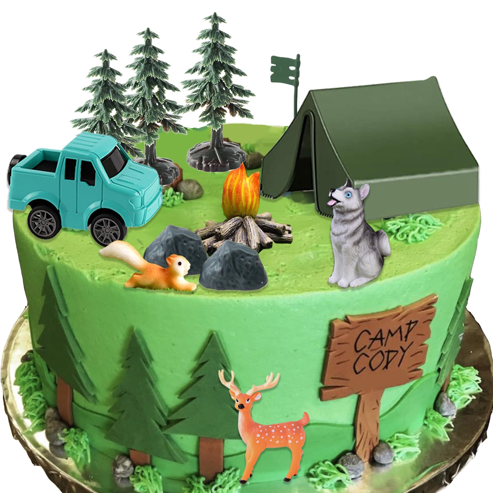 16 Pcs Camping Cake Toppers Camp Cake Decorations Fireside Camp Forest Cake Decors for Kids Camping Forest Theme Party and Camping Fans' Birthday Supplies