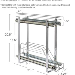 Household Essentials Glidez Multipurpose Chrome-Plated Steel Pull-Out/Slide-Out Storage Organizer for Cookware and Bakeware - 2-Tier Design - Fits Standard Size Cabinet or Shelf, Chrome