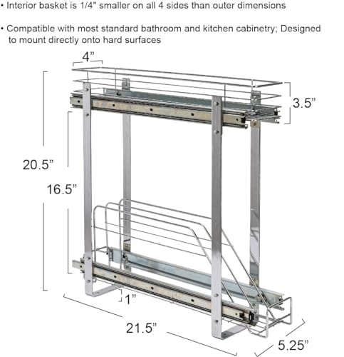 Household Essentials Glidez Multipurpose Chrome-Plated Steel Pull-Out/Slide-Out Storage Organizer for Cookware and Bakeware - 2-Tier Design - Fits Standard Size Cabinet or Shelf, Chrome