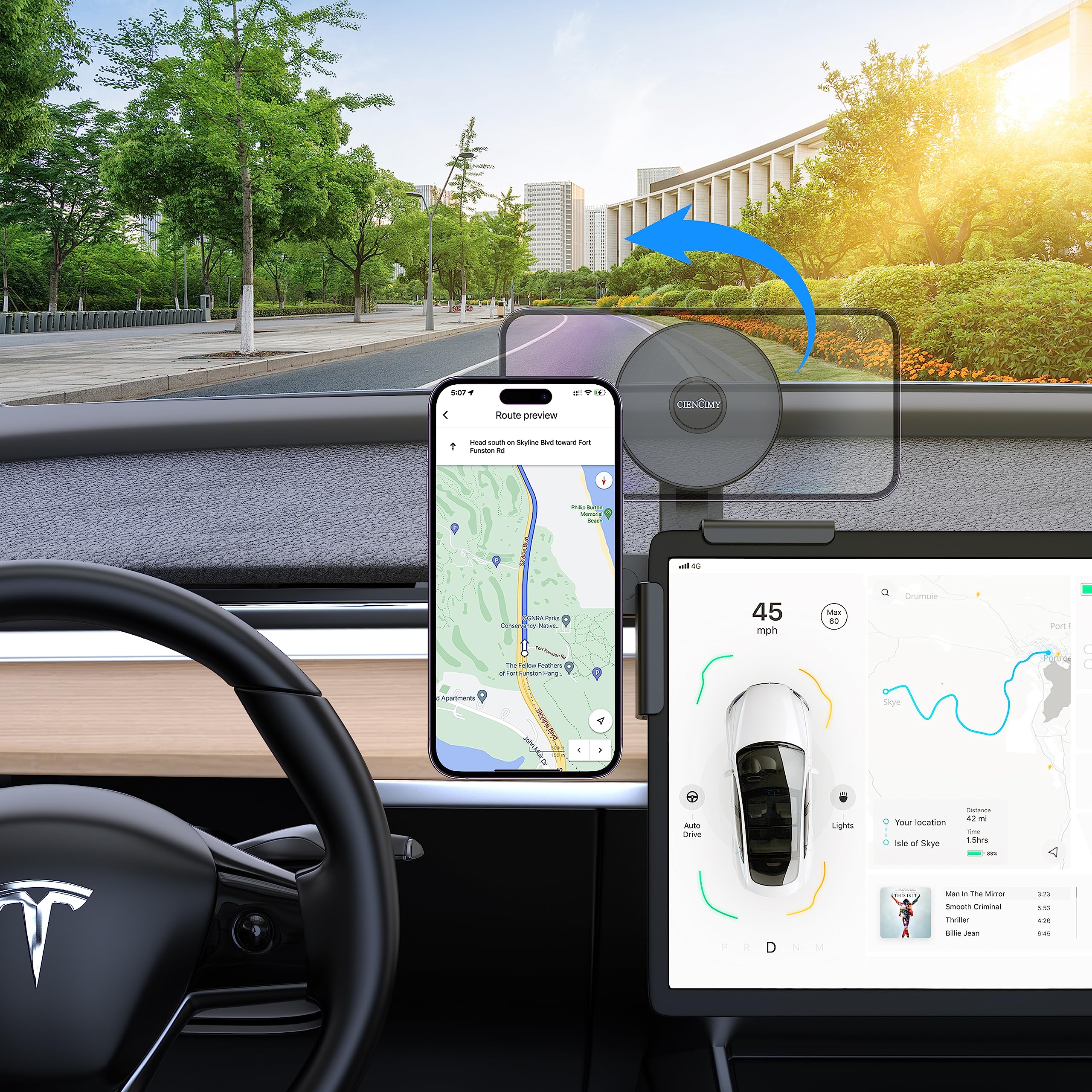 Ciencimy Tesla Phone Mount【Stronger Magnet Power】【Flip Cover Locking Design】 Compatible with Tesla Model 3/Y & iPhone 15/14/13/12 Mini Pro Max Plus,Perfect Tesla Accessories 2023