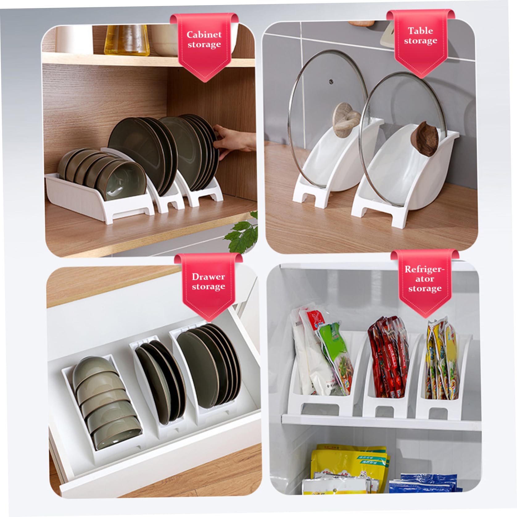 QmjdDymx 3Pcs Plate Holders Organizer for Kitchen Cupboard - Plastic Dinner Plate Holder - Dinner Dish Drying Rack, Kitchen Vertical Cabinet Storage Organiser Stand - White