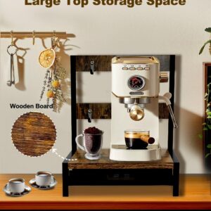 waaliji Coffee Mug Holder for Countertop, Coffee Pod Drawer Tray Station with 6 Hooks and 35 Capsules Capacity, Rustic Wood Cup Hanger Organizer for Kitchen Coffee Bar, Black