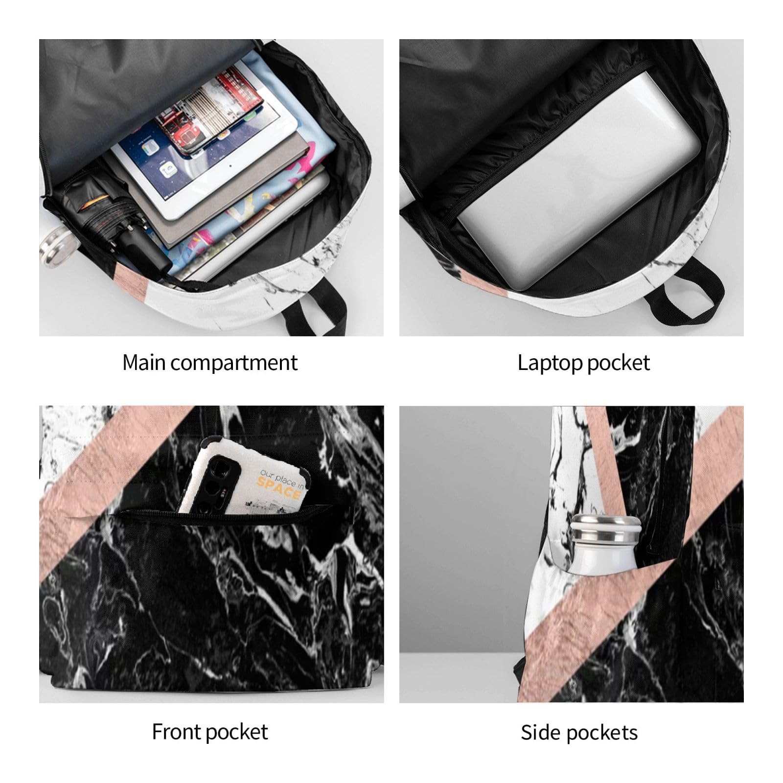 Vbcdgfg Black White Marble Print Backpack For Adult, Lightweight Laptop Backpacks