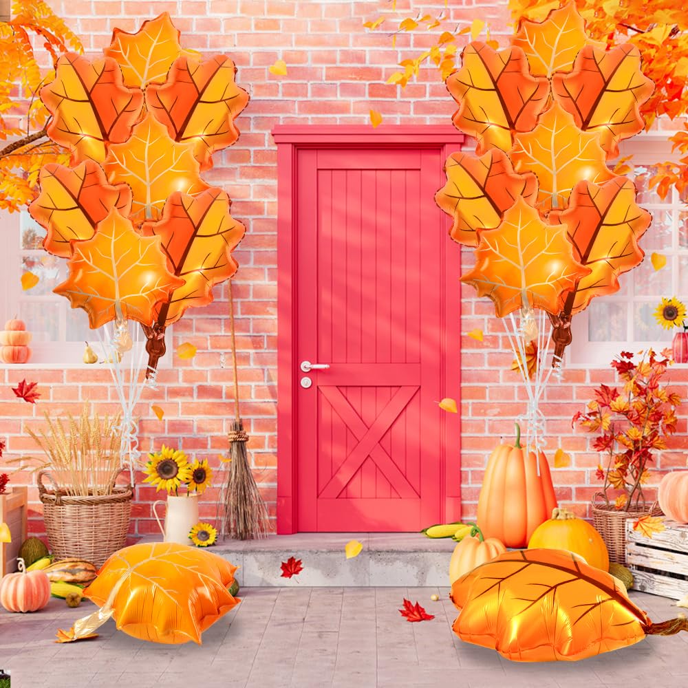 YUJUN 11PCS Fall Thanksgiving Balloons, Maple Leaves Shaped Mylar Foil Balloons for Thanksgiving Autumn Home Theme Decoration Party Supplies（2 Styles)