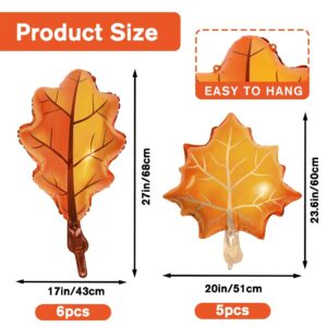 YUJUN 11PCS Fall Thanksgiving Balloons, Maple Leaves Shaped Mylar Foil Balloons for Thanksgiving Autumn Home Theme Decoration Party Supplies（2 Styles)