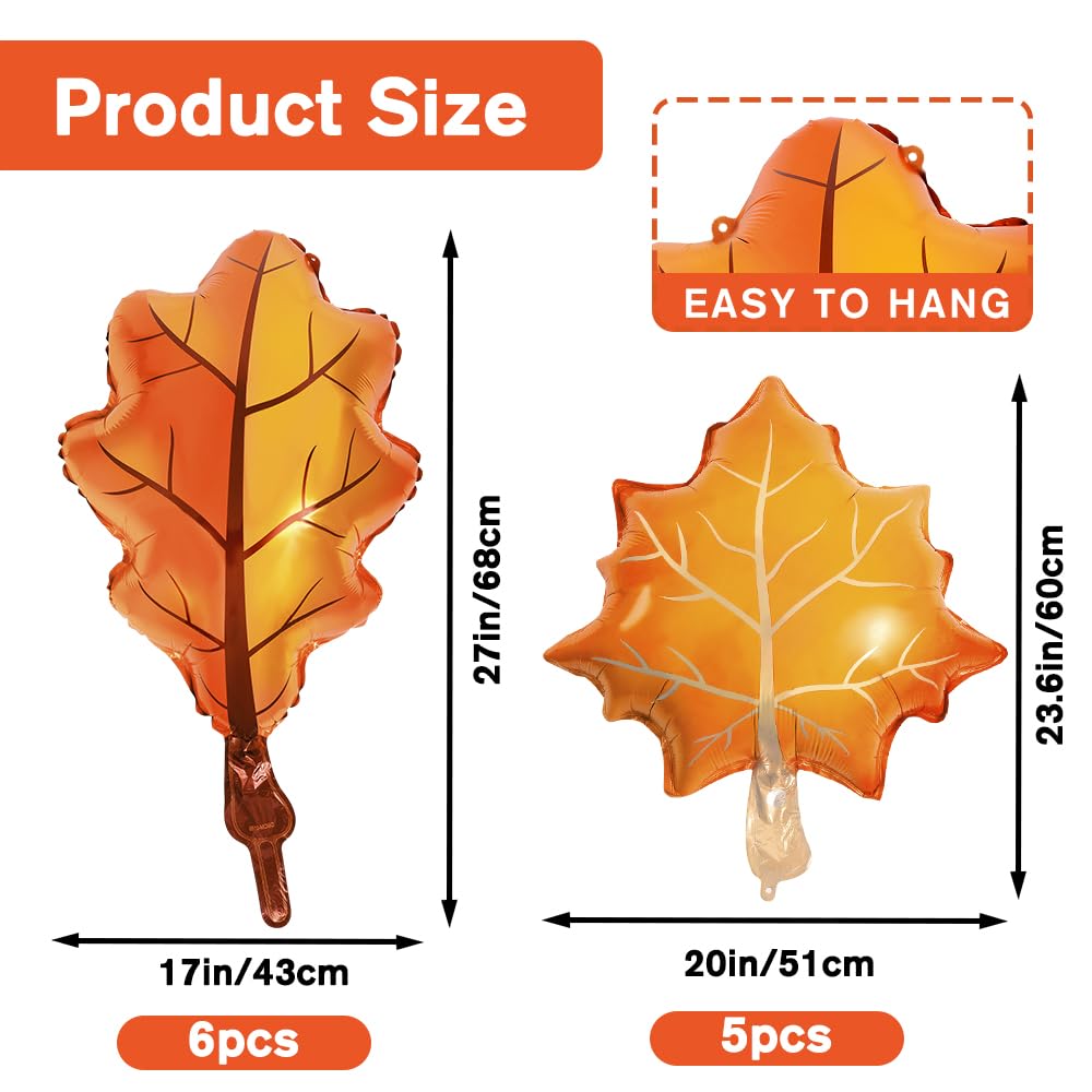 YUJUN 11PCS Fall Thanksgiving Balloons, Maple Leaves Shaped Mylar Foil Balloons for Thanksgiving Autumn Home Theme Decoration Party Supplies（2 Styles)