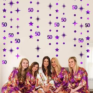 Purple 50th Birthday Decorations Number 50 Circle Dot Twinkle Star Garland Metallic Hanging Streamer Bunting Banner Backdrop for 50 Years Old Birthday Happy 50th Anniversary Fiftieth Party Supplies