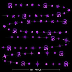 Purple 50th Birthday Decorations Number 50 Circle Dot Twinkle Star Garland Metallic Hanging Streamer Bunting Banner Backdrop for 50 Years Old Birthday Happy 50th Anniversary Fiftieth Party Supplies