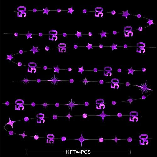 Purple 50th Birthday Decorations Number 50 Circle Dot Twinkle Star Garland Metallic Hanging Streamer Bunting Banner Backdrop for 50 Years Old Birthday Happy 50th Anniversary Fiftieth Party Supplies