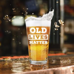 LIGHTEN LIFE Old Lives Matter Beer Glass 16 oz,Unique Pint Glass in Valued Barrel Box,Birthday or Retirement Beer Glass Gfit for Dad,Grandpa,Senior Citizen,Old Men Women