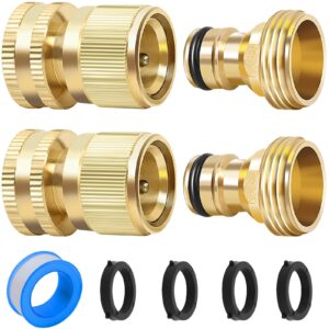 fertoriy garden hose quick connect fittings, brass hose quick connects fittings, easy connect & disconnect water hose connector male female, no-leak 3/4 inch ght quick release hose connectors