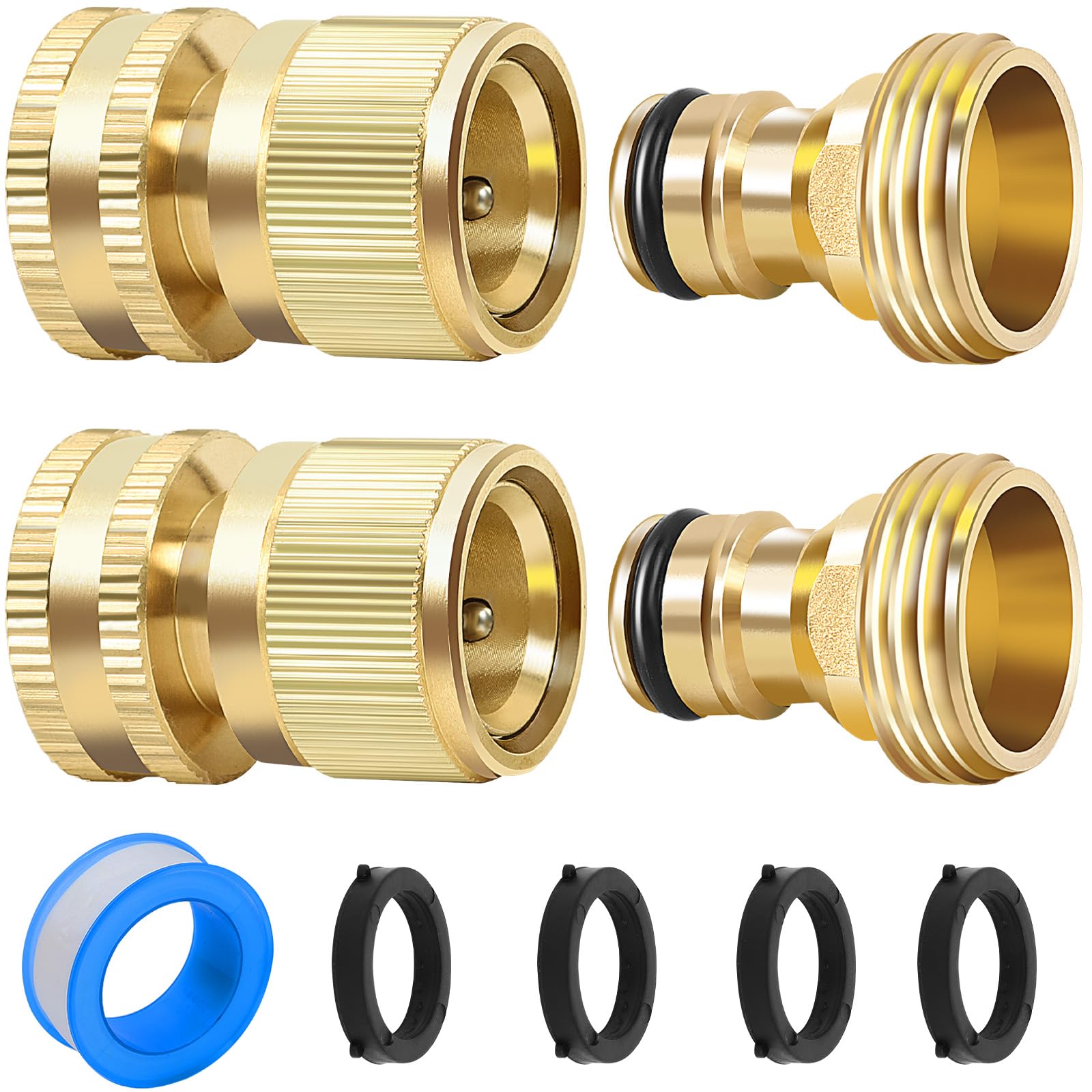 Fertoriy Garden Hose Quick Connect Fittings, Brass Hose Quick Connects Fittings, Easy Connect & Disconnect Water Hose Connector Male Female, No-Leak 3/4 Inch GHT Quick Release Hose Connectors