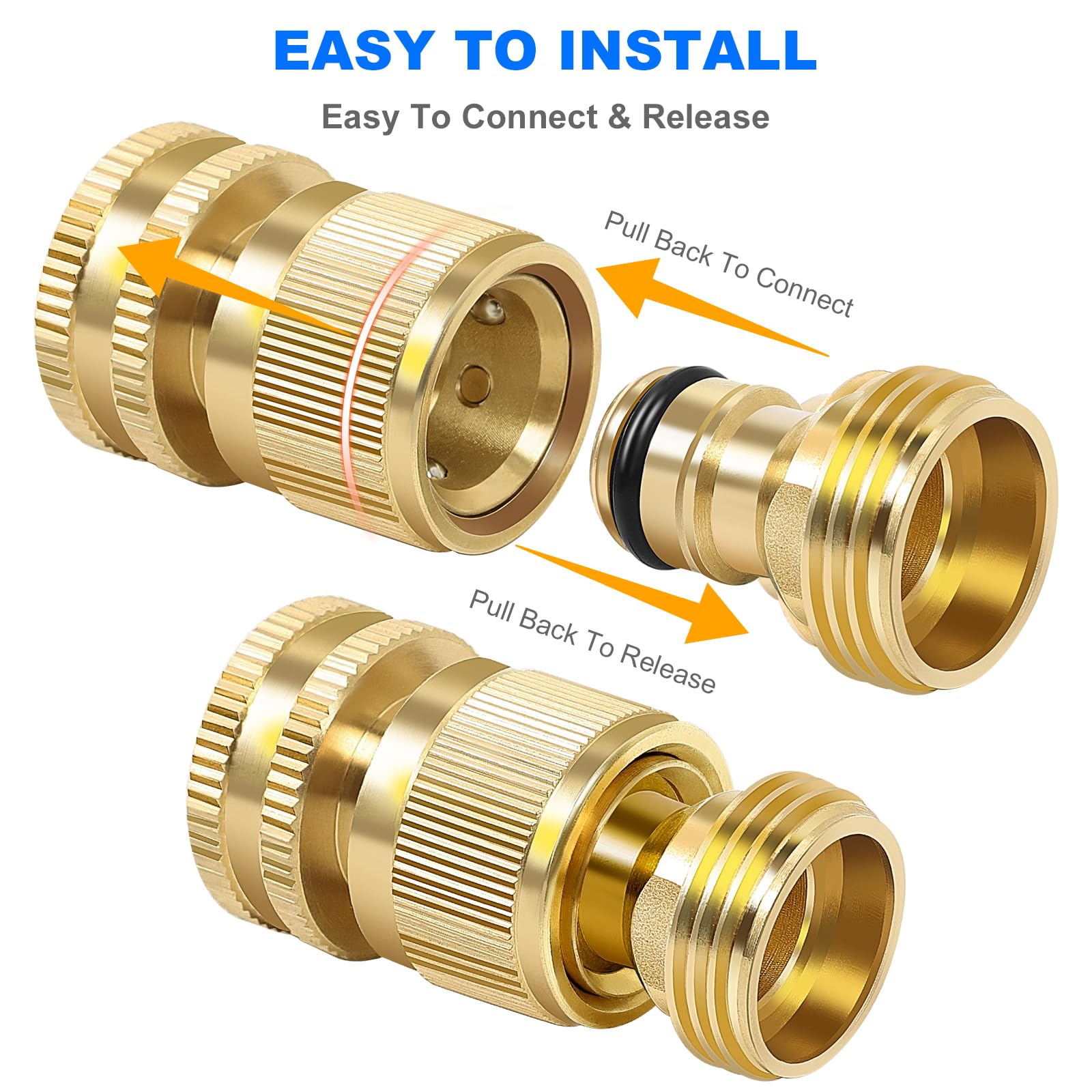 Fertoriy Garden Hose Quick Connect Fittings, Brass Hose Quick Connects Fittings, Easy Connect & Disconnect Water Hose Connector Male Female, No-Leak 3/4 Inch GHT Quick Release Hose Connectors