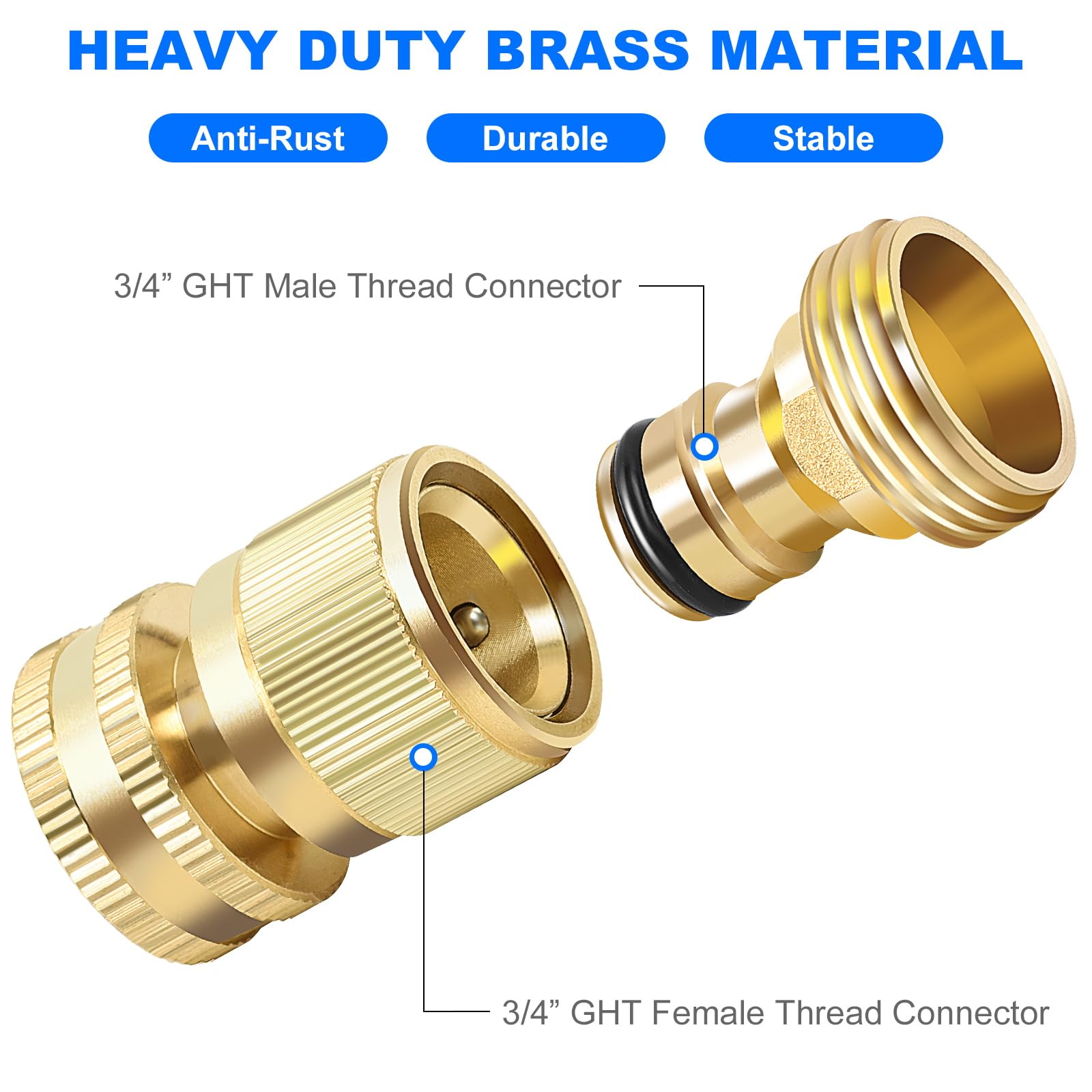 Fertoriy Garden Hose Quick Connect Fittings, Brass Hose Quick Connects Fittings, Easy Connect & Disconnect Water Hose Connector Male Female, No-Leak 3/4 Inch GHT Quick Release Hose Connectors