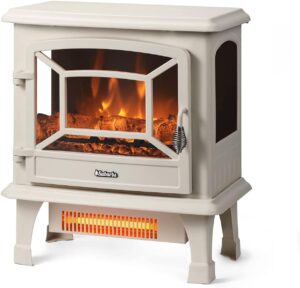 turbro suburbs 20 in. electric fireplace infrared heater w/crackling sound, freestanding fireplace stove w/realistic flame effect, csa certified overheating protection, easy to assemble, 1400w ivory