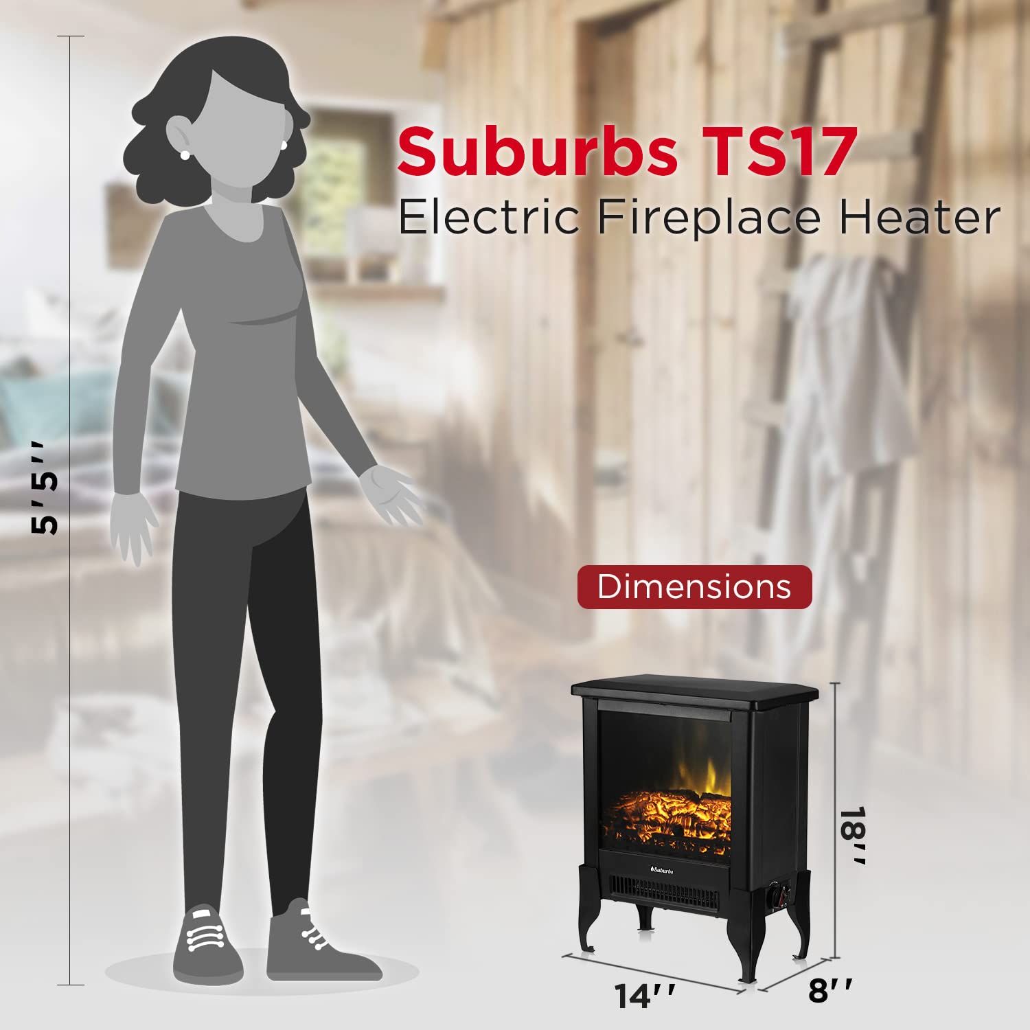 TURBRO Suburbs 25" WiFi Electric Fireplace Infrared Heater with Crackling Sound, Freestanding Fireplace Stove with Adjustable Flame Effects, Overheating Protection, Timer, Remote Control 1400W