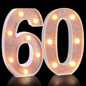 treela 8.7'' decorative led light up numbers, light up number sign for night party decorations happy birthday led sign backdrop anniversary party bar wall decor(rose gold, 60th)