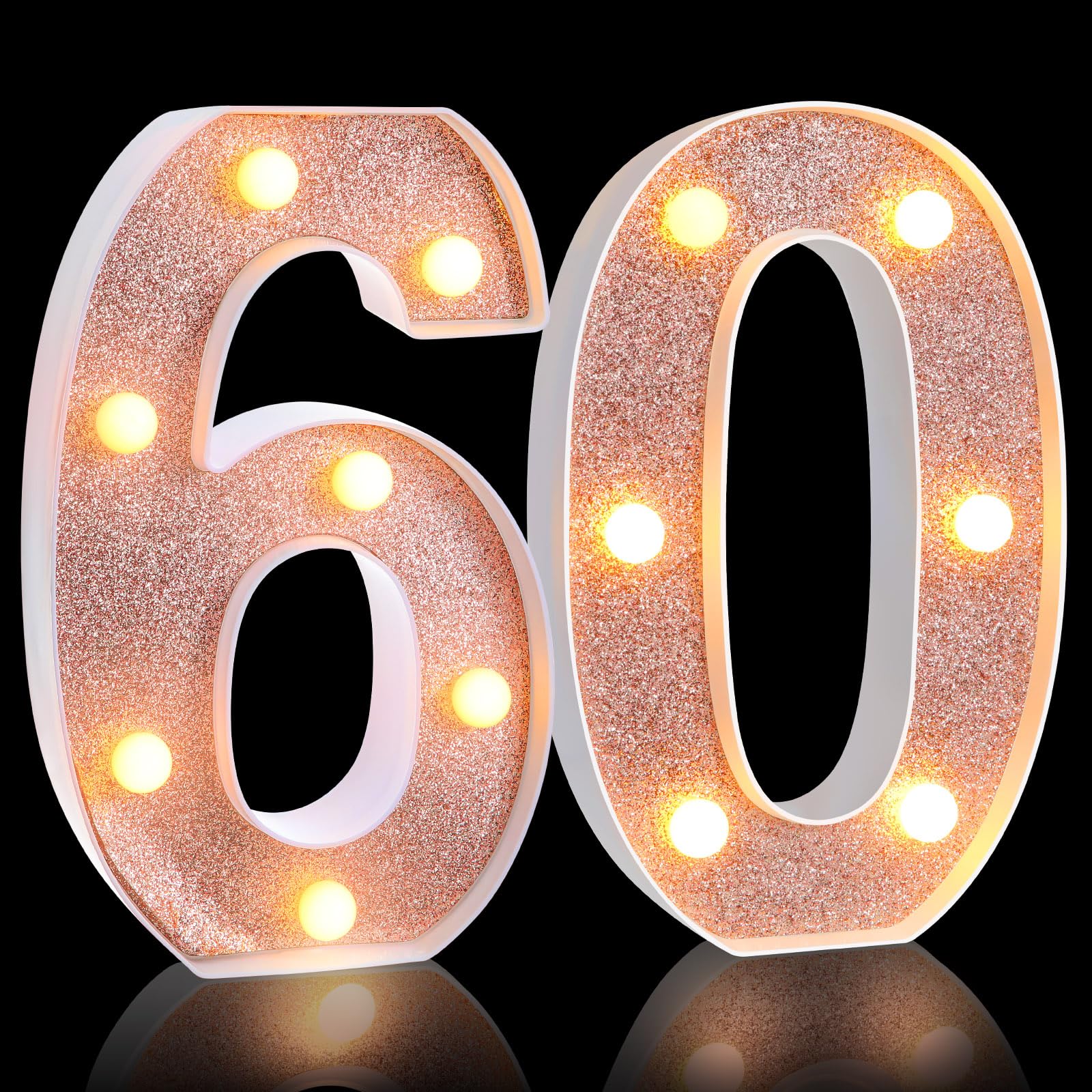 Treela 8.7'' Decorative LED Light up Numbers, Light up Number Sign for Night Party Decorations Happy Birthday LED Sign Backdrop Anniversary Party Bar Wall Decor(Rose Gold, 60th)