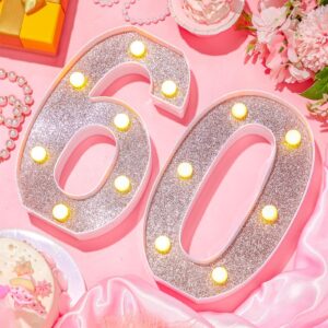 Treela 8.7'' Decorative LED Light up Numbers, Light up Number Sign for Night Party Decorations Happy Birthday LED Sign Backdrop Anniversary Party Bar Wall Decor(Rose Gold, 60th)