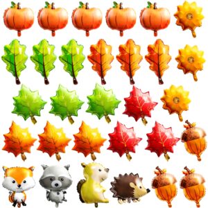 xqumoi 30pcs fall woodland animals foil balloons thanksgiving party decorations supplies forest creatures pumpkin maple leaves mylar helium balloons for baby shower birthday autumn harvest decor