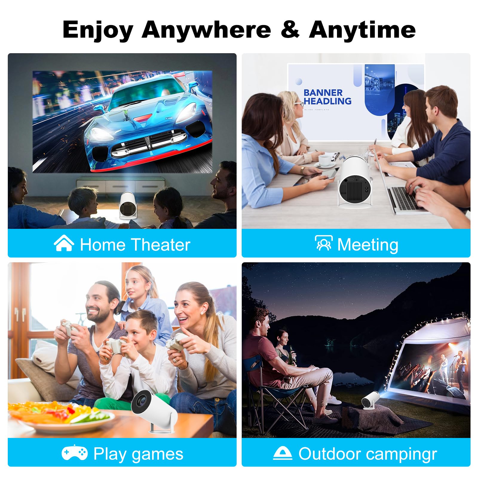 40" - 130" Smart Portable Projector for Indoor and Outdoor Home Theater, Big Screen Experience