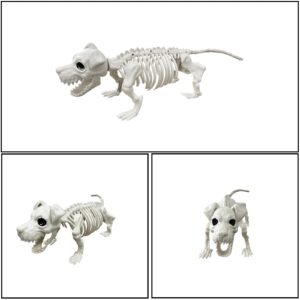 Wocst Halloween Skeleton 19” Pose-N-Stay Puppy Skeleton Plastic Dog Bones with Posable Joints Graveyard Prop for Fall Party Decor Indoor/Outdoor (Skeleton Dog)