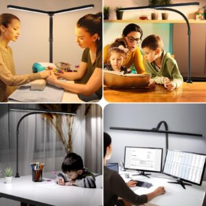 MACASA Double Head LED Desk Lamp with Anti-Glare Cover Computer Desk Lamp for Home Office 24W Brightest Desk Light Office Lamp for Workbench Drafting Architect Reading with Clamp