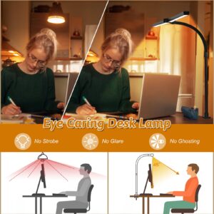 MACASA Double Head LED Desk Lamp with Anti-Glare Cover Computer Desk Lamp for Home Office 24W Brightest Desk Light Office Lamp for Workbench Drafting Architect Reading with Clamp