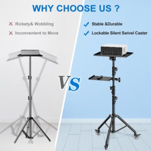 YoTilon Projector Stand Tripod From 28'' to 56'',Laptop Tripod Stand With Wheels and 2 Shelves, Rolling Projector Stand for Outside, Projector, DJ equipment, Sheet Music, Cell Phone.