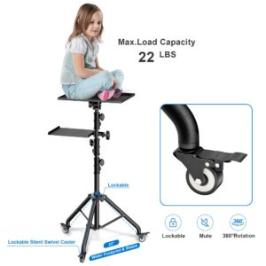 YoTilon Projector Stand Tripod From 28'' to 56'',Laptop Tripod Stand With Wheels and 2 Shelves, Rolling Projector Stand for Outside, Projector, DJ equipment, Sheet Music, Cell Phone.