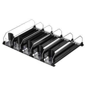 uxcell 5pcs soda can organizer for refrigerator, self-pushing drink organizer for fridge, width adjustable drink dispenser beverage pusher for pantry vending machine, black