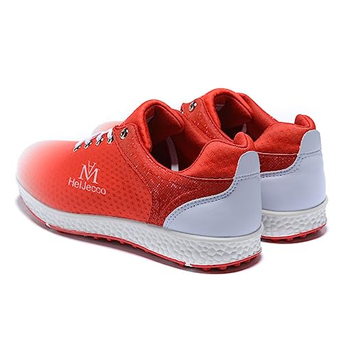 NGARY Women's Golf Shoes Spikeless Breathable Waterproof Golf Trainers Golf Studless Sneakers Plus Size,Red,7.5