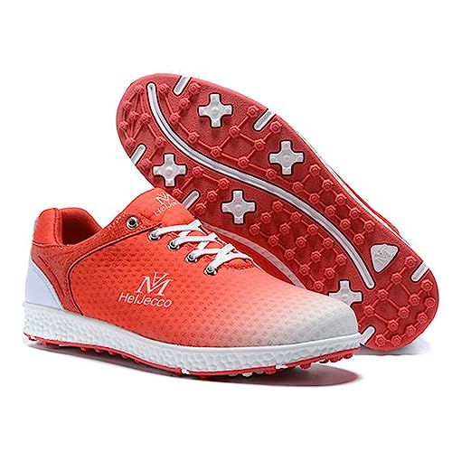 NGARY Women's Golf Shoes Spikeless Breathable Waterproof Golf Trainers Golf Studless Sneakers Plus Size,Red,7.5