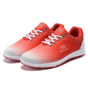 NGARY Women's Golf Shoes Spikeless Breathable Waterproof Golf Trainers Golf Studless Sneakers Plus Size,Red,7.5